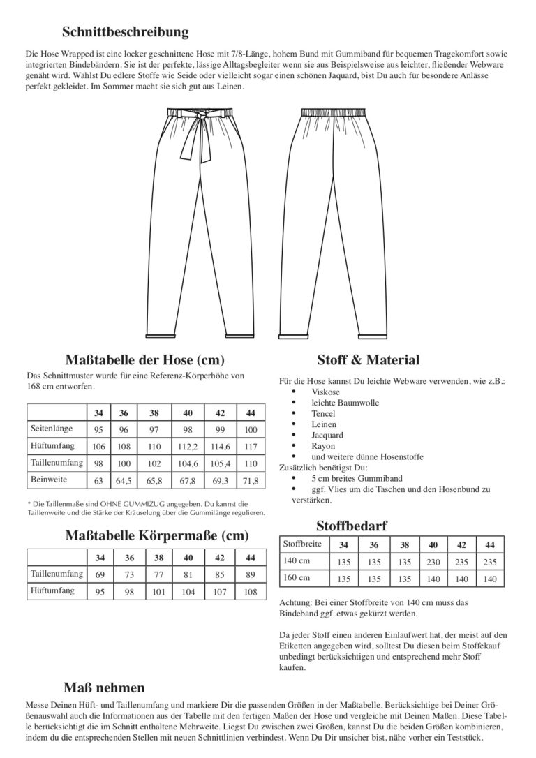 Schnittmuster Hose Wrapped für Damen mit Gummibund - Schnittduett