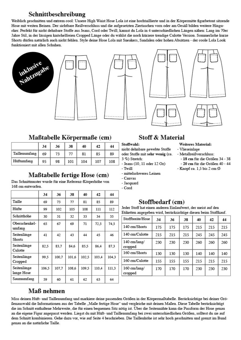 Schnittmuster High Waist Hose & Shorts "Lola" - Schnittduett